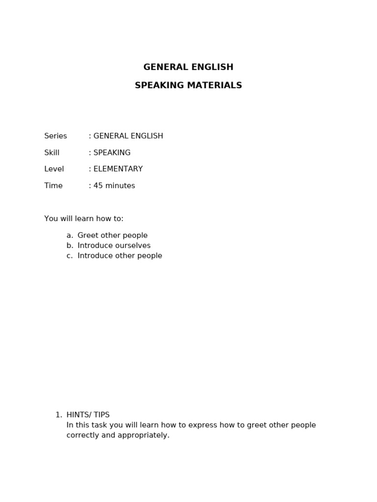 Elementary 1 Greeting | PDF