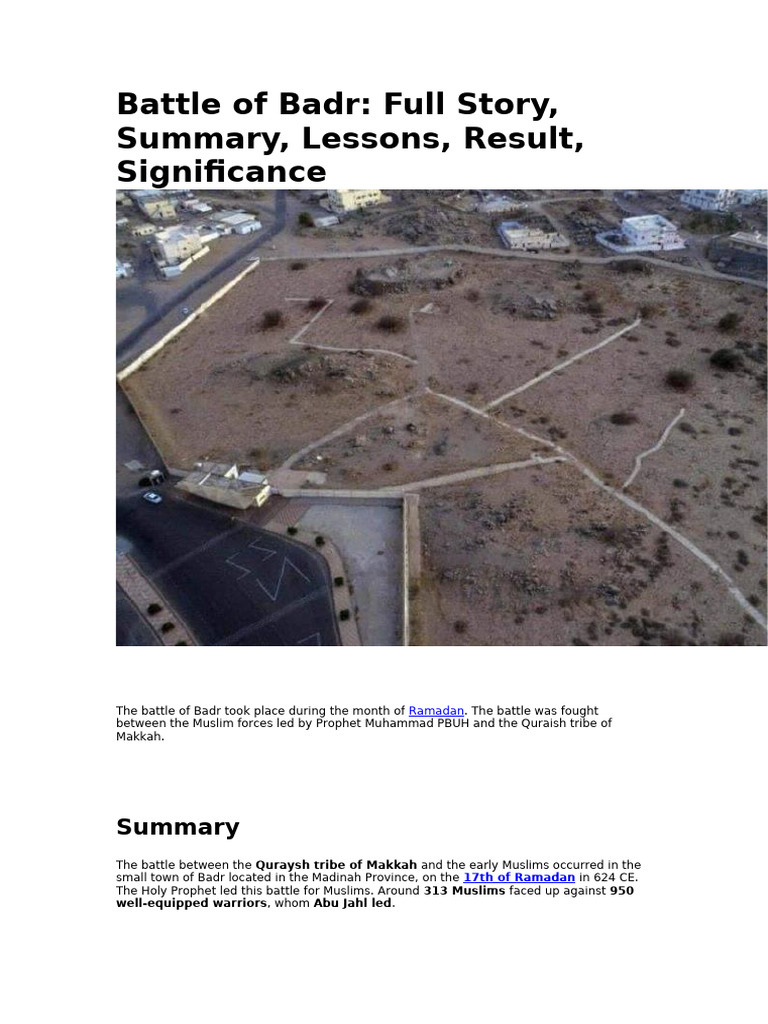 Battle of Badr: Summary & Lessons | PDF | Muhammad | Abrahamic Religions