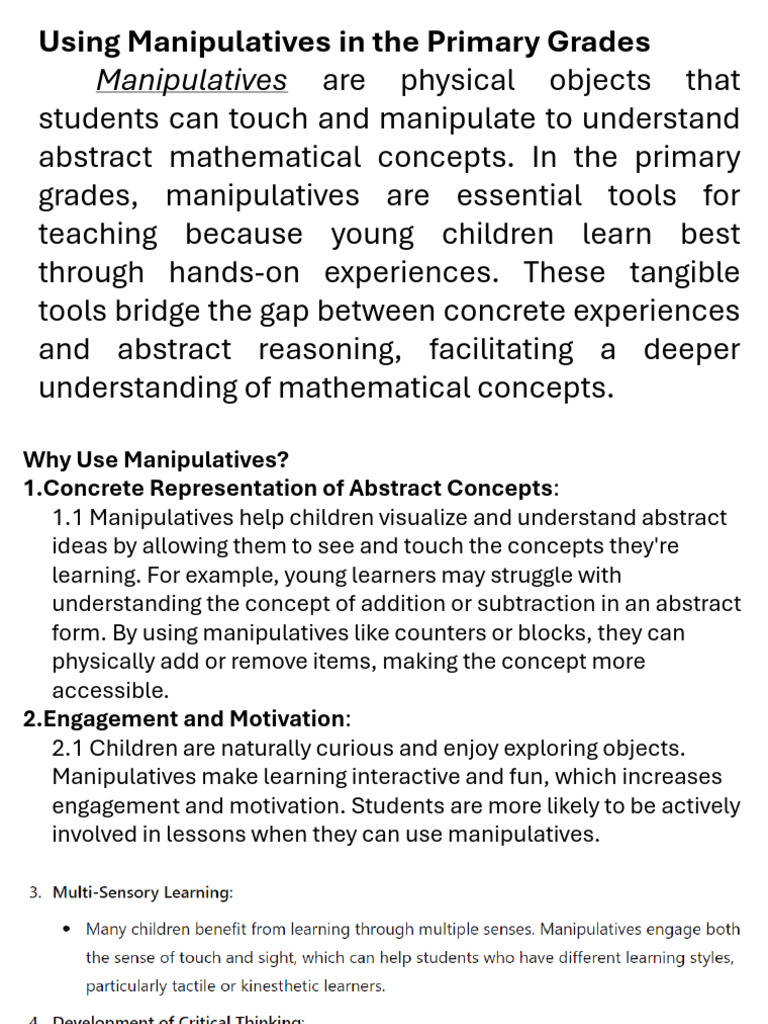 Use of Manipulatives | PDF | Mathematics