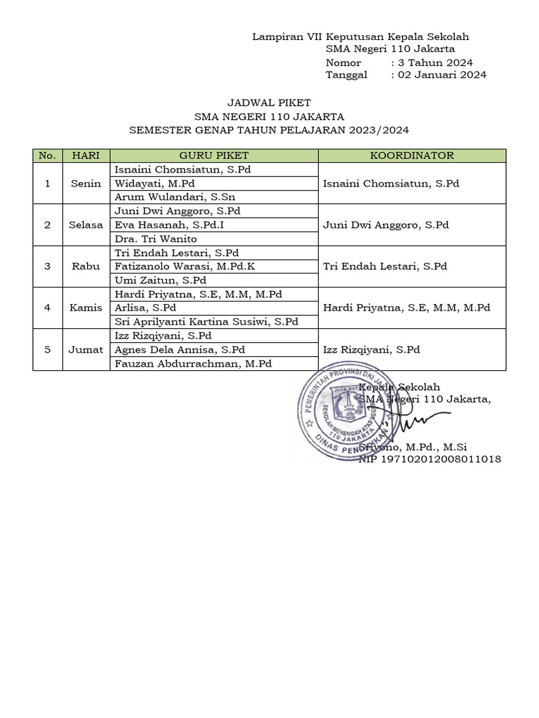 2024 - 3 Tahun 2024 SK Jam Mengajar Semester Genap Tahun Pelajaran 2023-2024 REV-18 | PDF