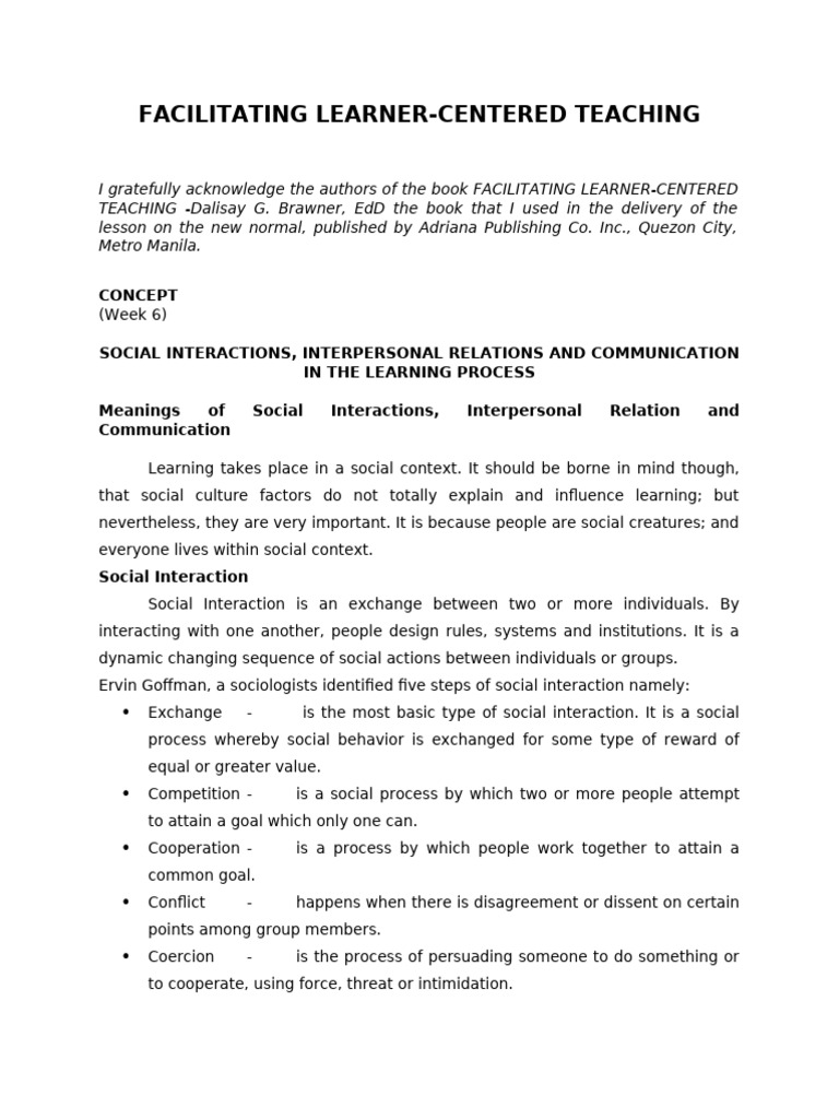 Notes 6 Facilitating Learner Centered Teaching | PDF | Communication | Love