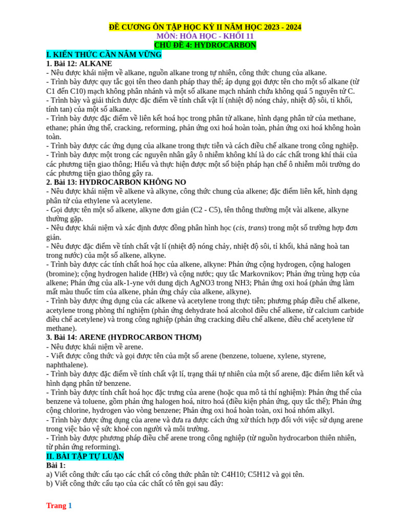 2 HÓA de Cuong On Tap HK2 Hoa 11 KNTT | PDF