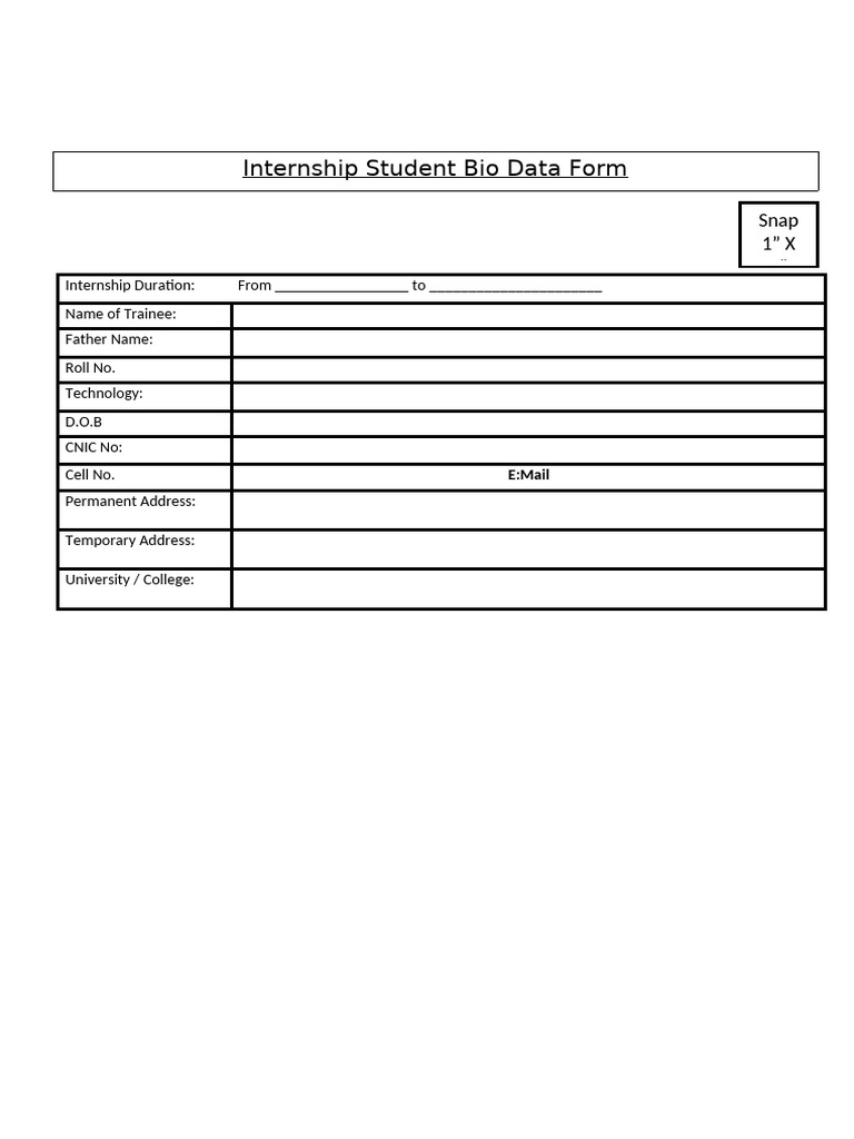 Internship Student Bio Data Form | PDF