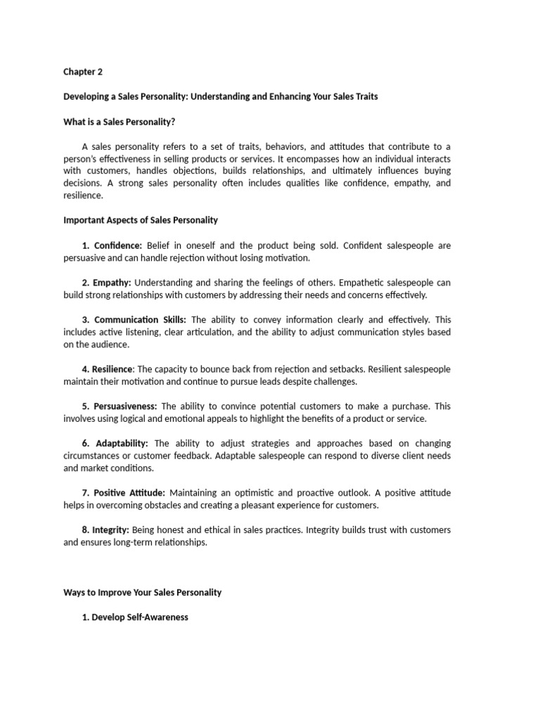 Chapter 2 Developing Sales Personality | PDF | Sales | Psychological ...