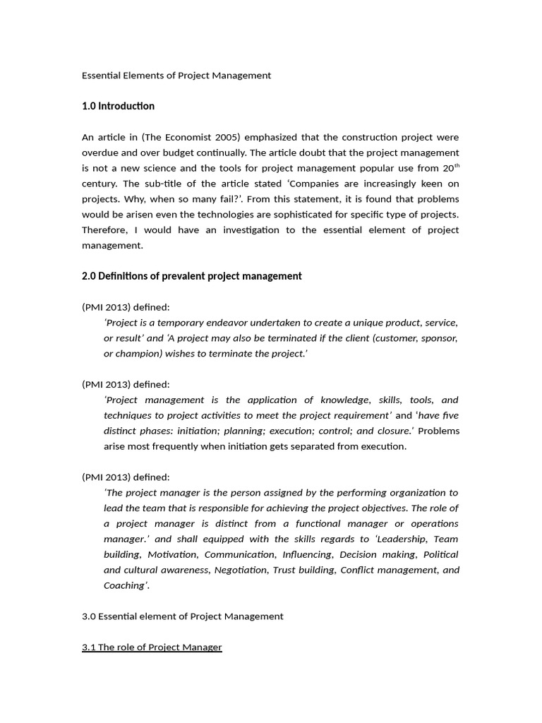 Essential Element of Project Management | PDF | Project Management ...