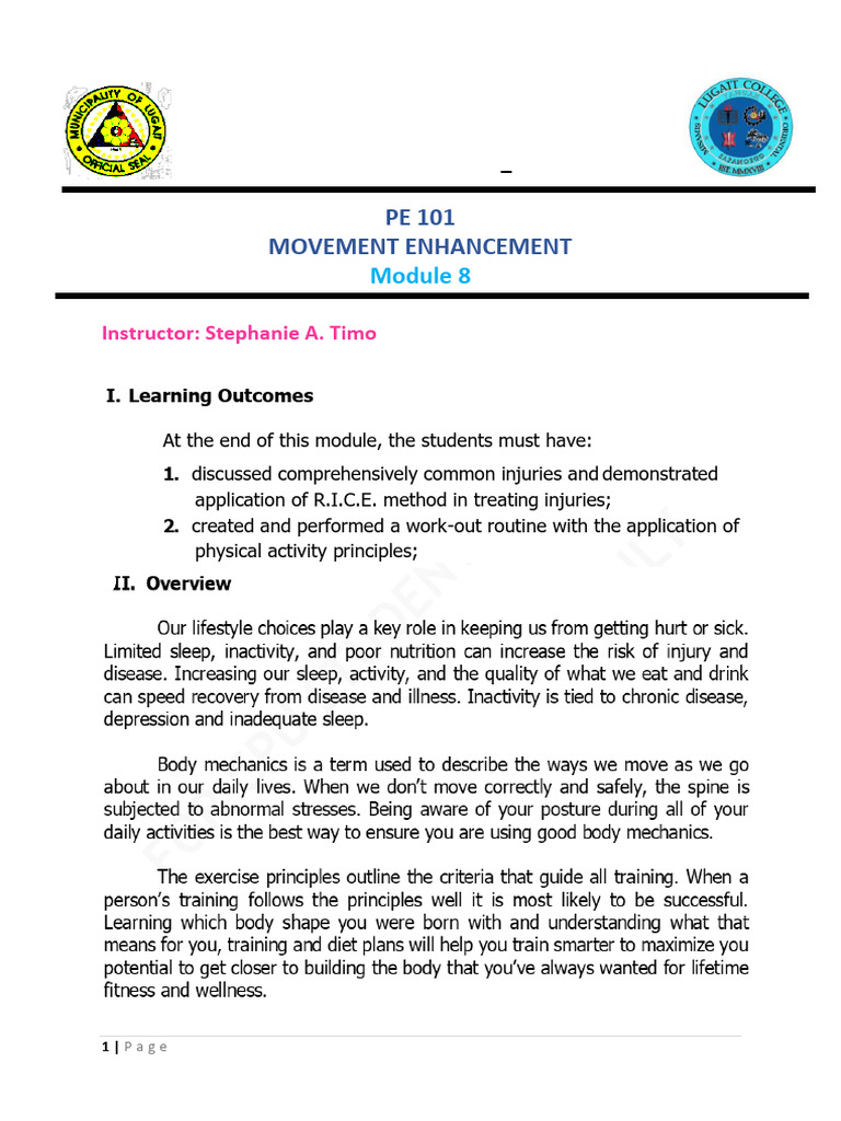 PE 101 Movement Enhancement | PDF | Physical Fitness | Goal