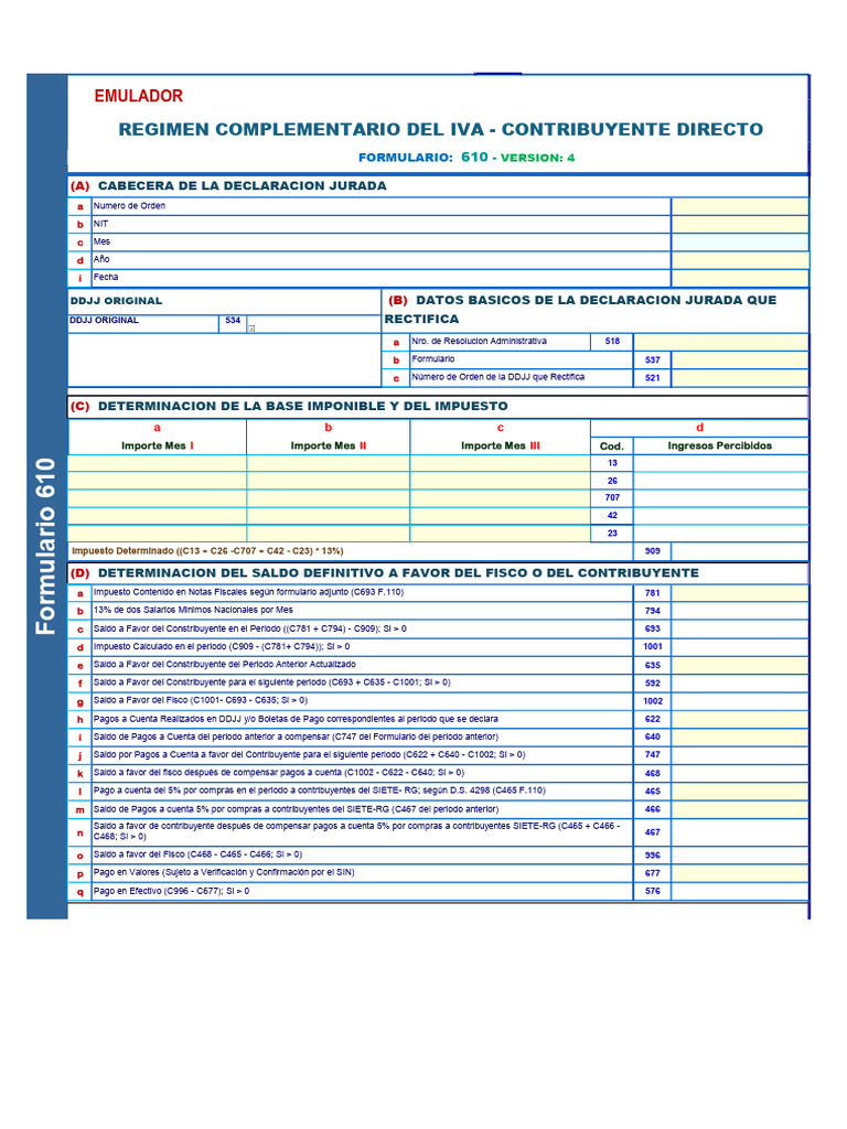 Formulario 610: IVA Contribuyente Directo | PDF | Impuestos | Microeconomía