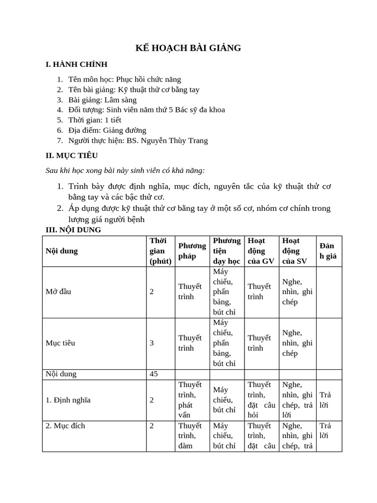 Ke Hoach Bai Giang | PDF