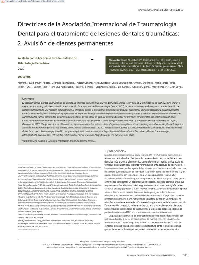 Guía IADT: Avulsión de Dientes Permanentes | PDF | Odontología ...