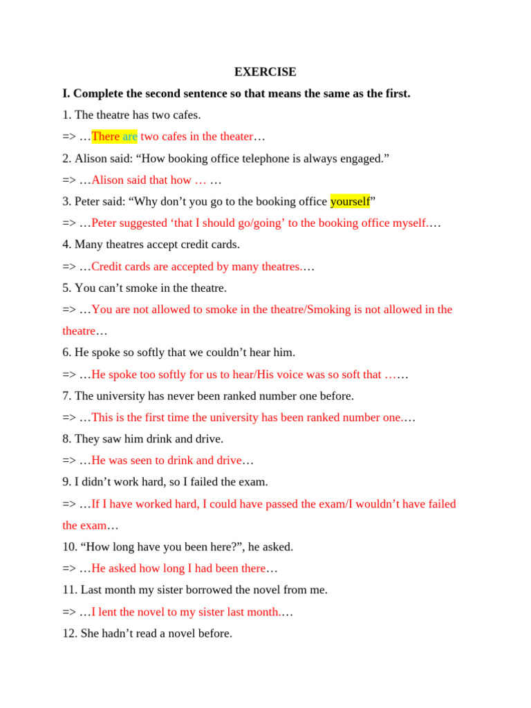 WRITING EXCERCISE Answer | PDF
