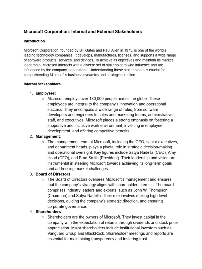 Microsoft Stakeholders Overview | PDF | Microsoft | Stakeholder (Corporate)
