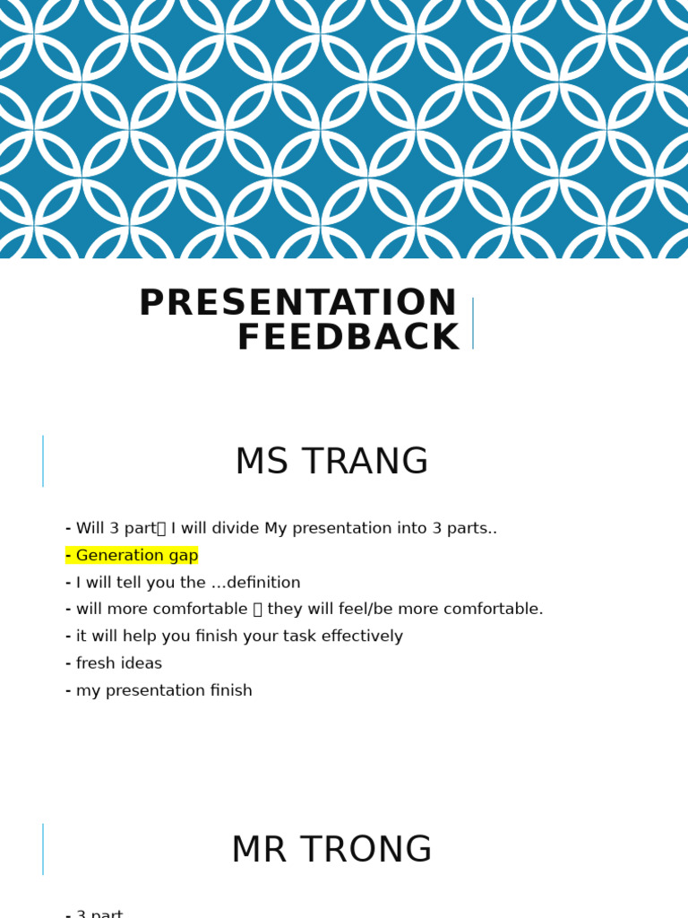 Presentation Feedback | PDF | Career & Growth | Language Arts & Discipline
