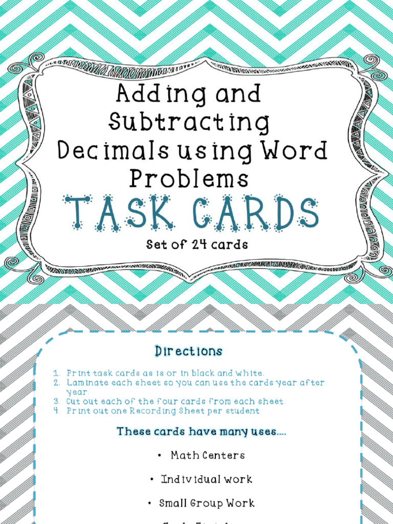 AddingandSubtractingDecimalsUsingWordProblemsTaskCards 1 | PDF