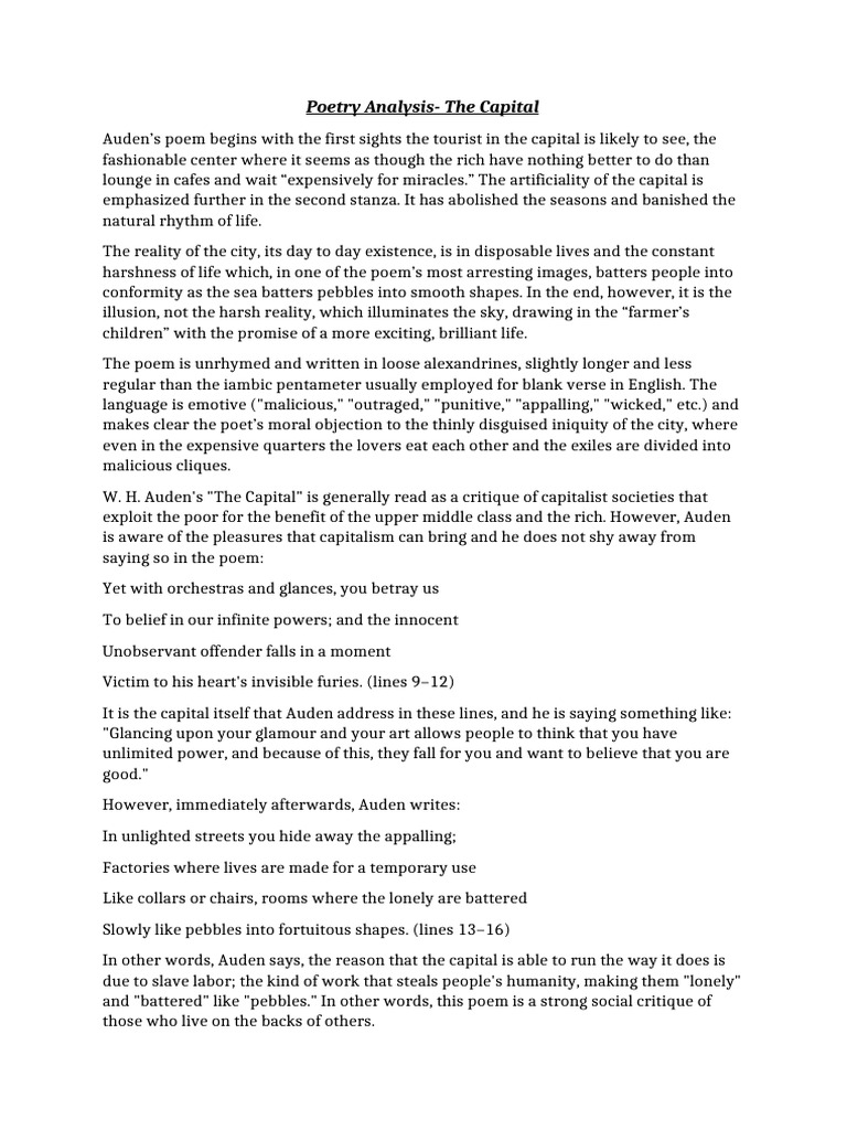 Analysis of Auden's "The Capital" | PDF | Poetry | Rhyme