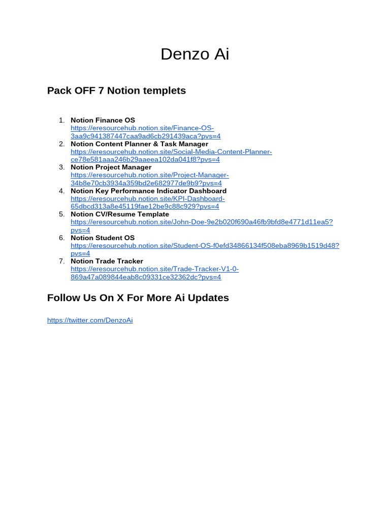 Pack OFF 7 Notion Templets by Denzo | PDF
