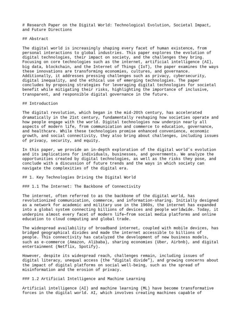Digital World: Technological Evolution, Societal Impact, and Future ...