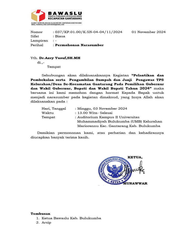 Permohonan Narasumber Dr. Azry | PDF