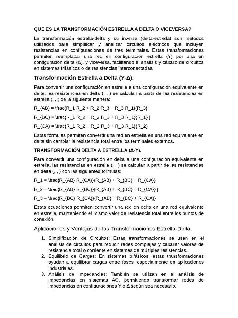 Transformación Estrella-Delta en Circuitos | PDF | Resistencia ...