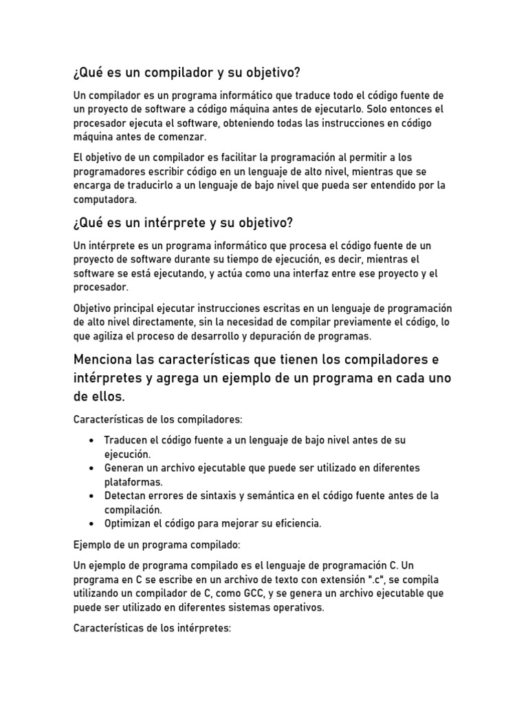 Qué Es Un Compilador y Su Objetivo | PDF | Compilador | Programa de computadora