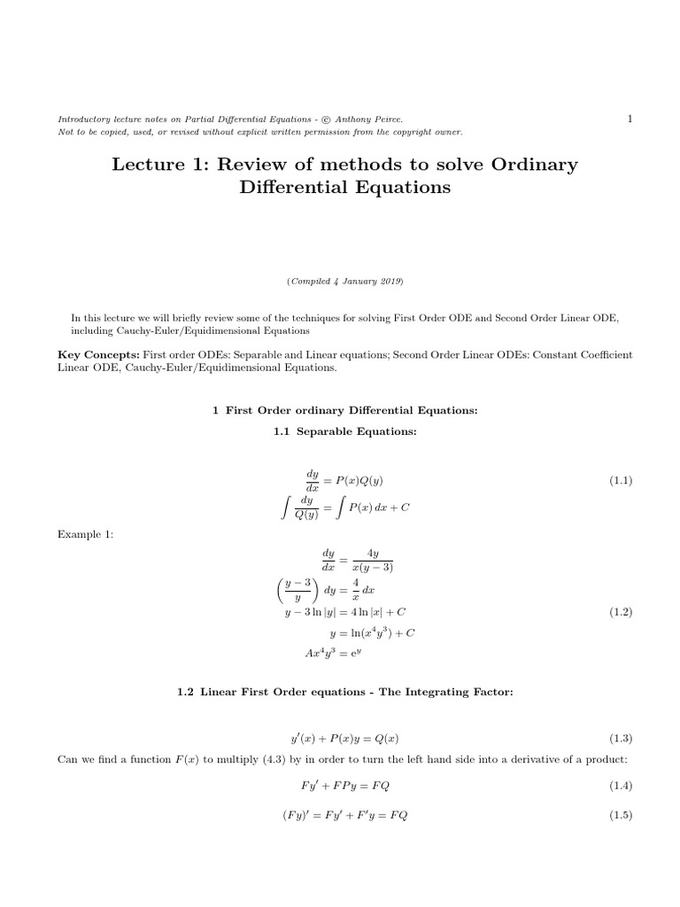 Review of Teqnics ODE | PDF | Ordinary Differential Equation | Differential Equations