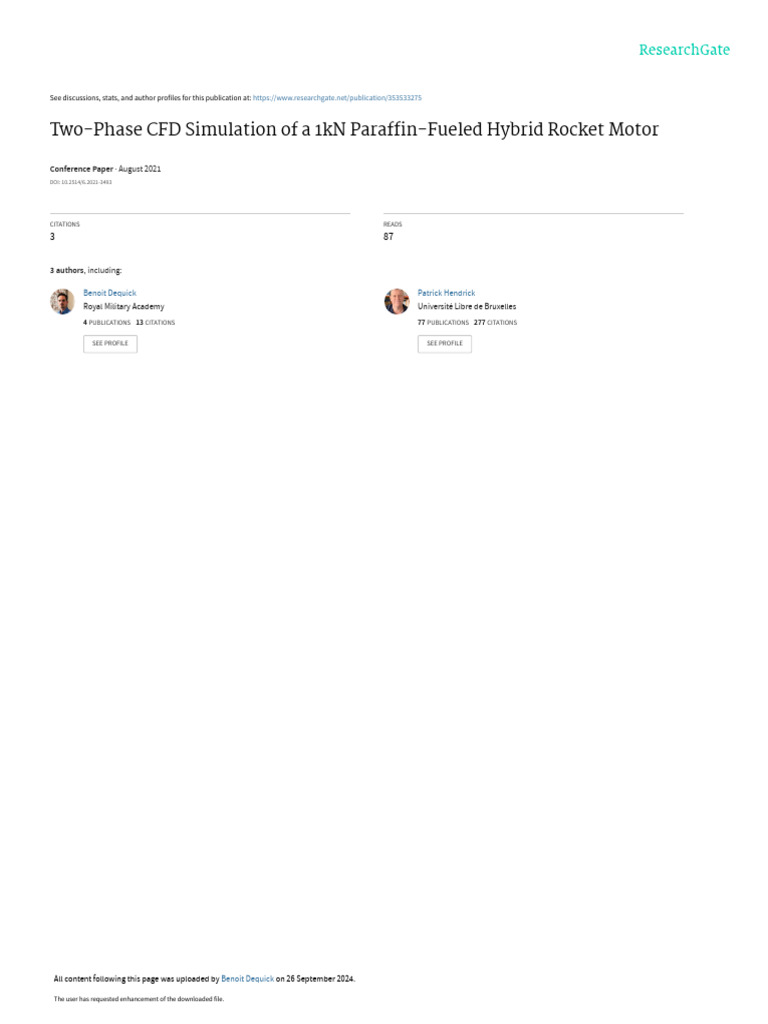 P099 2021 08 Two PhaseCFDSimulationofa1kNParaffin FueledHybridRocketMotor | PDF | Computational ...