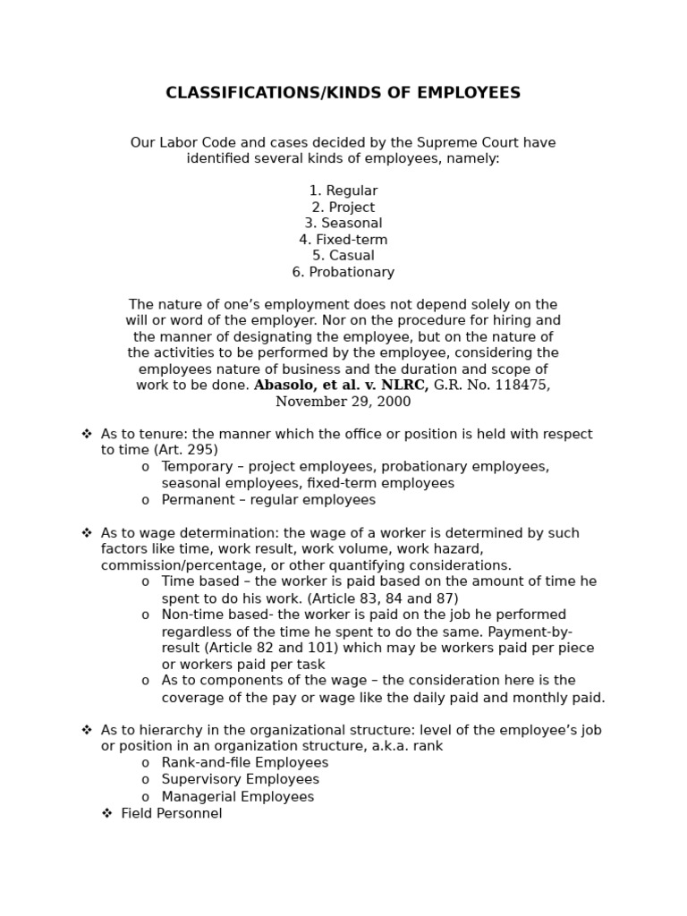 Classifications of Employees | PDF | Employment | Academic Term