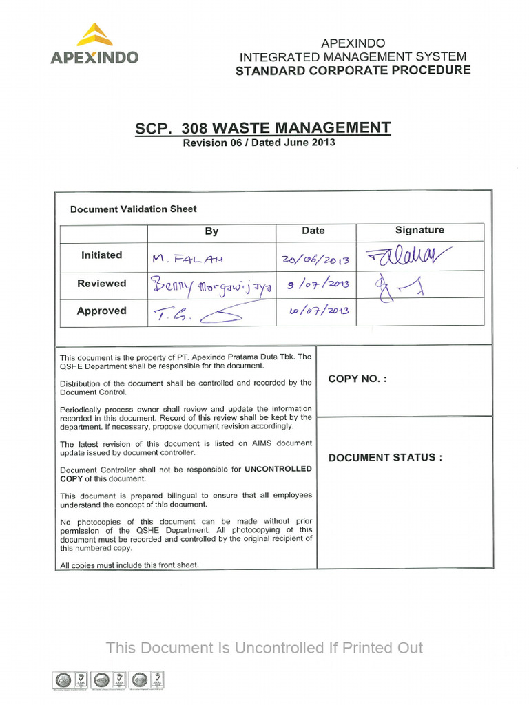 SCP. 308 Waste Management Rev. 06 June 2013 | PDF