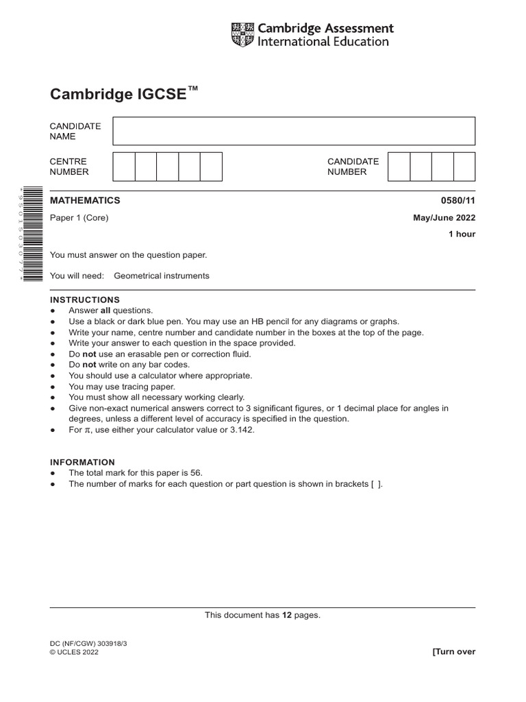 June 2022 Question Paper 11 | PDF | Circle | Mathematics