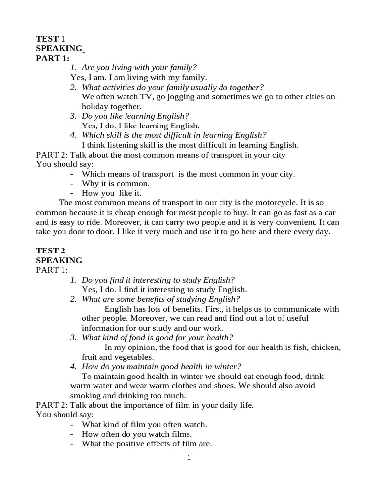 English Speaking Test Practice Guide | PDF | English Language