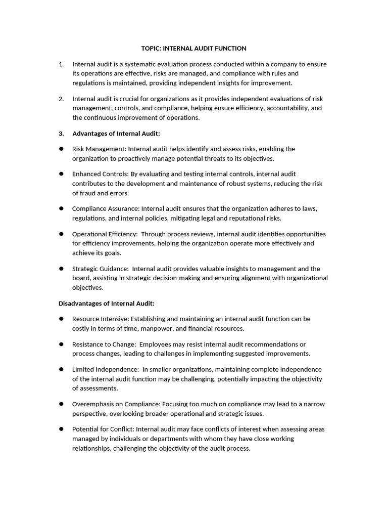 Internal Audit Function Overview and Benefits | PDF | Internal Audit ...