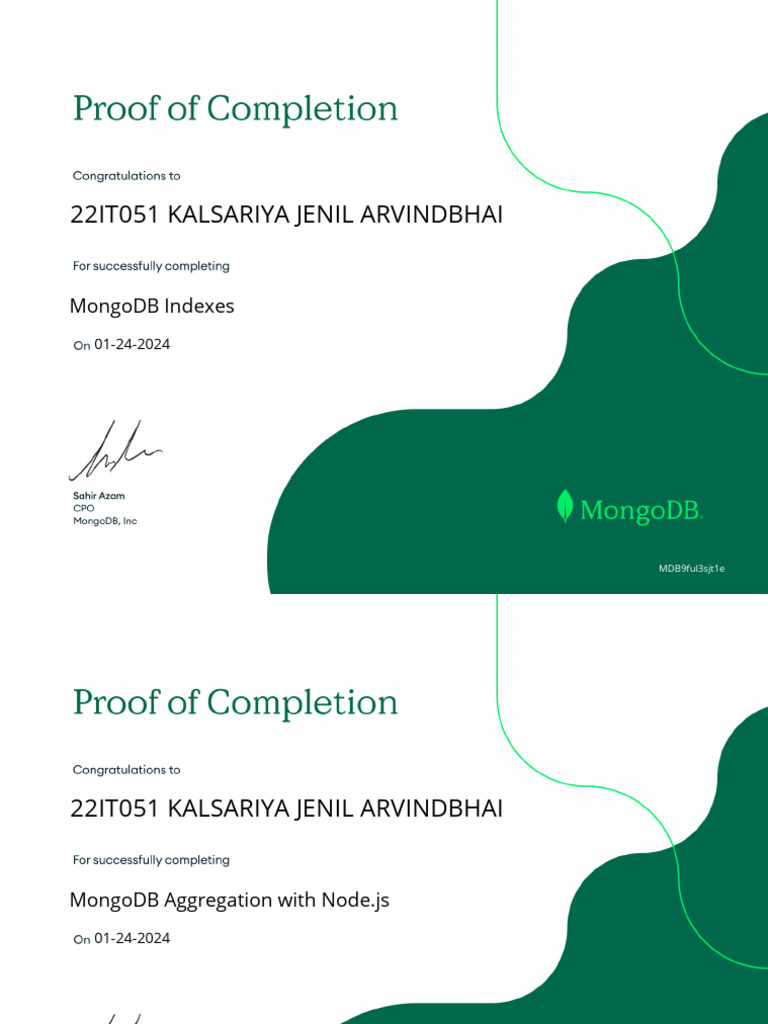 22it051 Mongodb Certificate | PDF | Computers