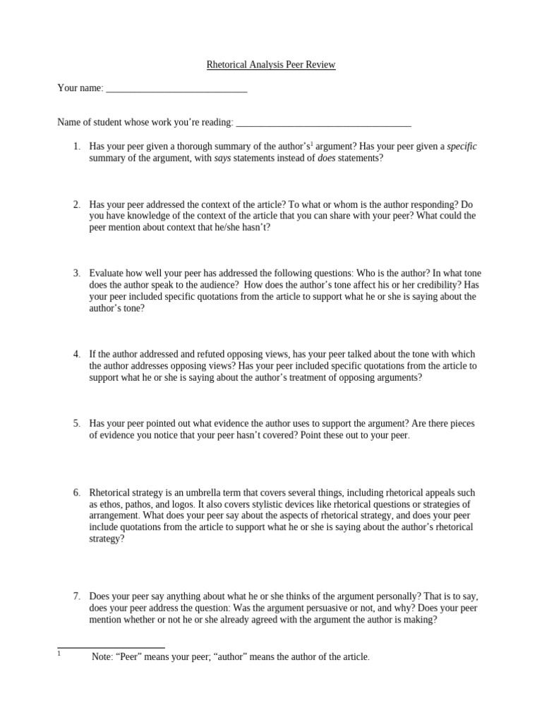 Rhetorical Analysis Peer Review | PDF | Career & Growth | Self-Improvement