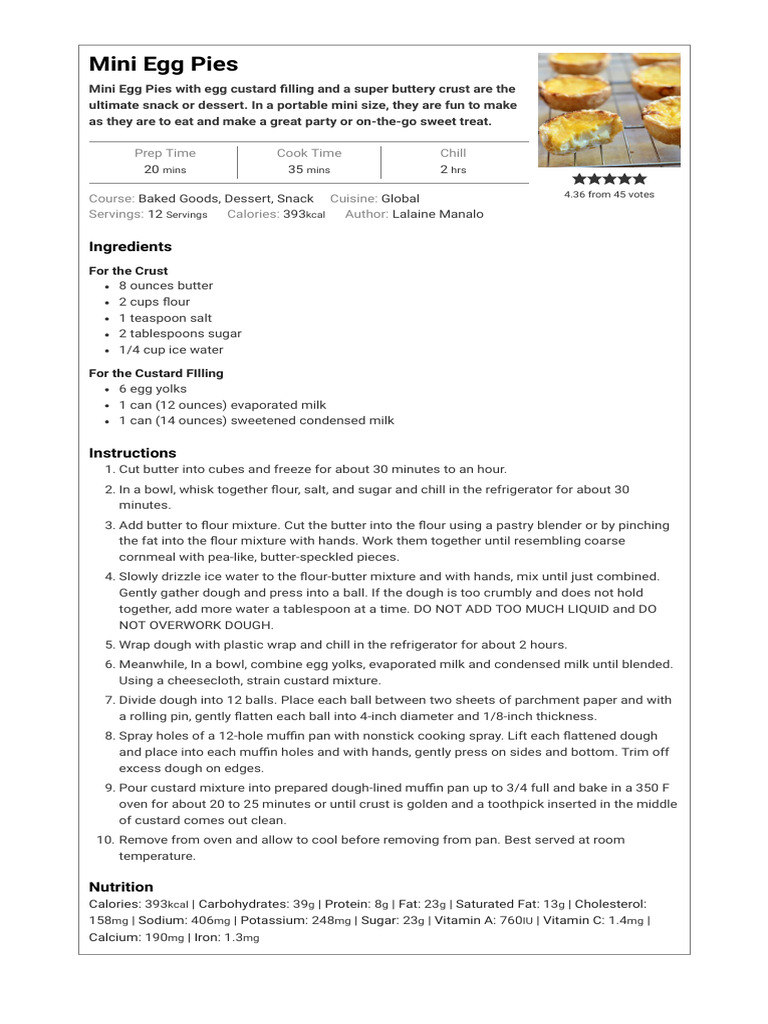 Mini Egg Pies - Kawaling Pinoy | PDF | Custard | Muffin