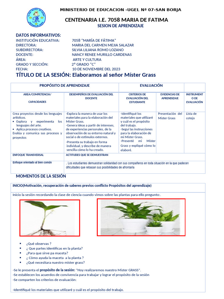 Sesiòn de Arte Mister Grass | PDF | Evaluación | Aprendizaje