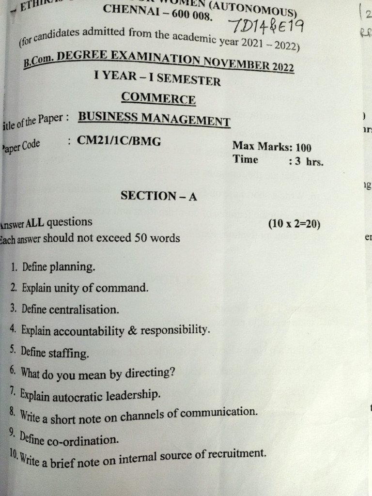 Question Paper Sem1 Part1 | PDF