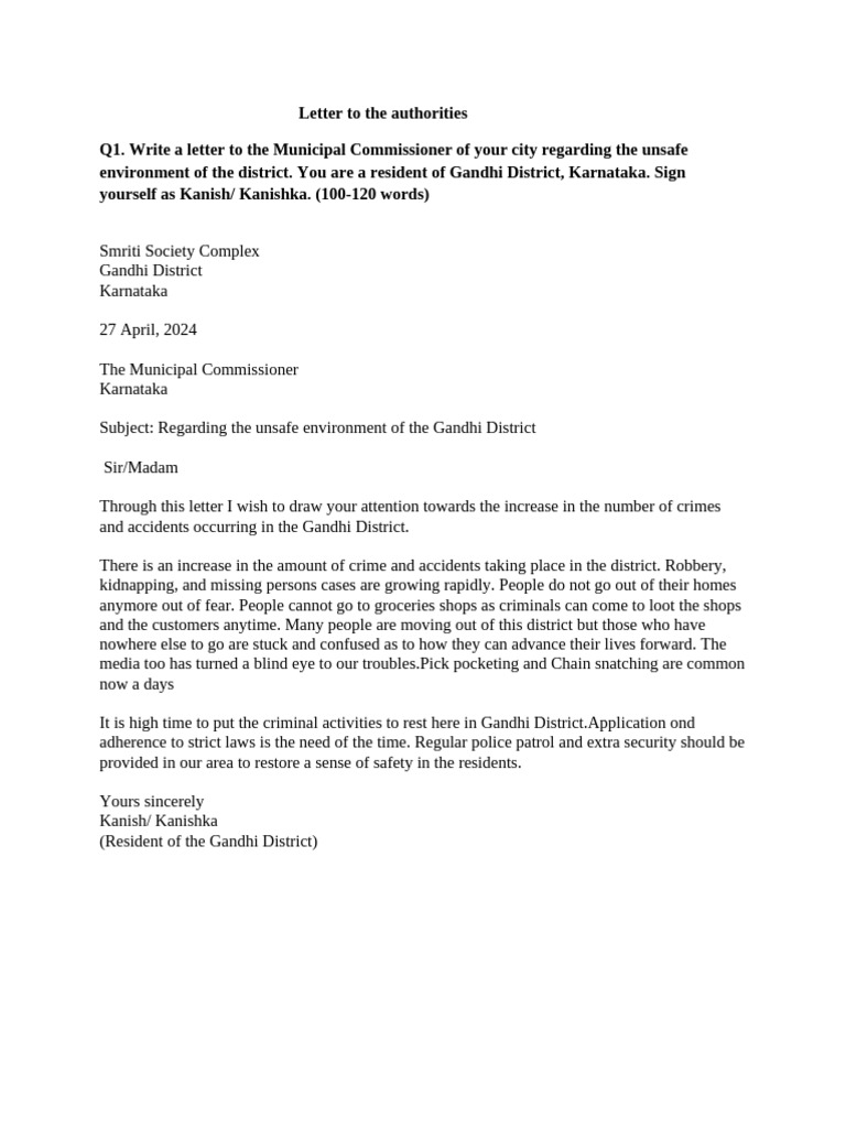 Letter on Unsafe Environment in Gandhi District | PDF