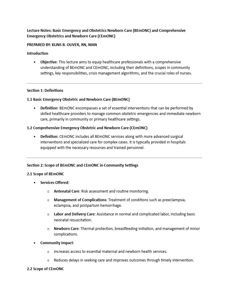 Bemonc Lecture Notes and Activity Guide | PDF | Childbirth | Pregnancy