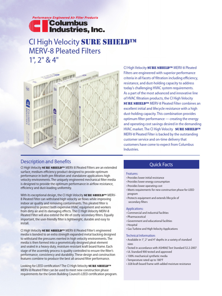 CI SURE SHIELD High Velocity MERV 8 Pleats | PDF | Building Engineering ...