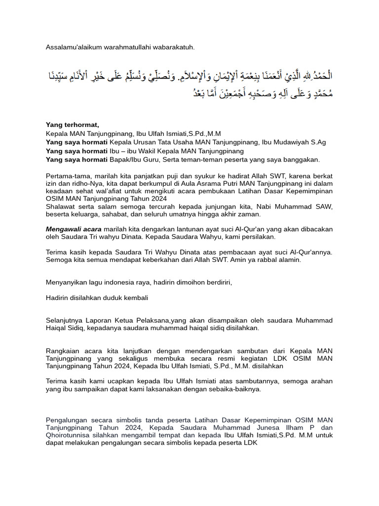 Pembukaan LDK OSIM MAN Tanjungpinang 2024 | PDF