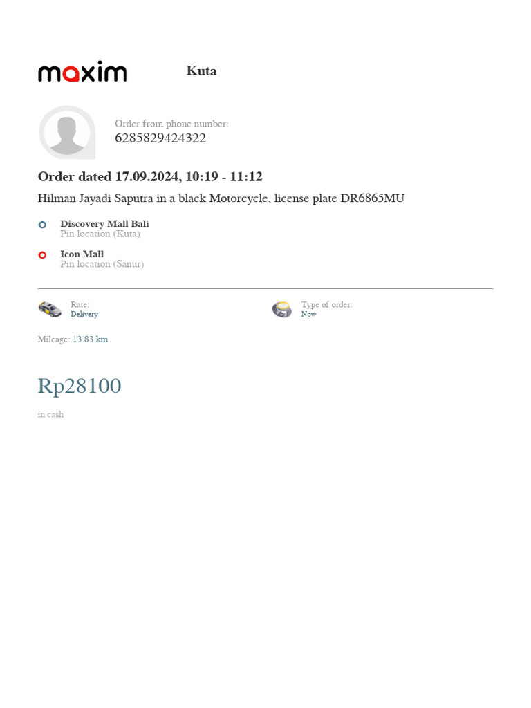 Maxim Indonesia Ride Report Generated at 10 - 19 On 17.09.2024 | PDF