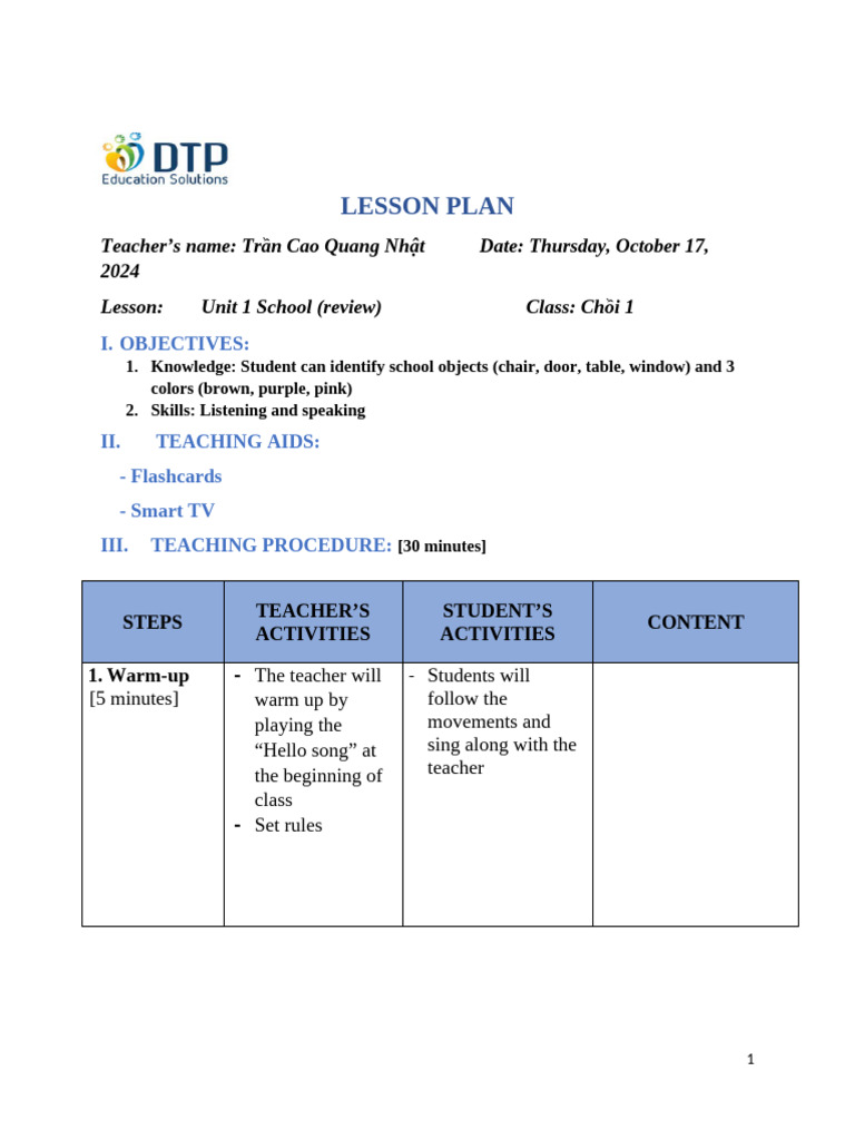 LESSON PLAN (Preschool) | PDF | Teachers | Pedagogy