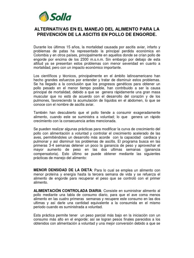 Avicultura Manejo Del Alimento Pollo para La Prevencion de Ascitis ...