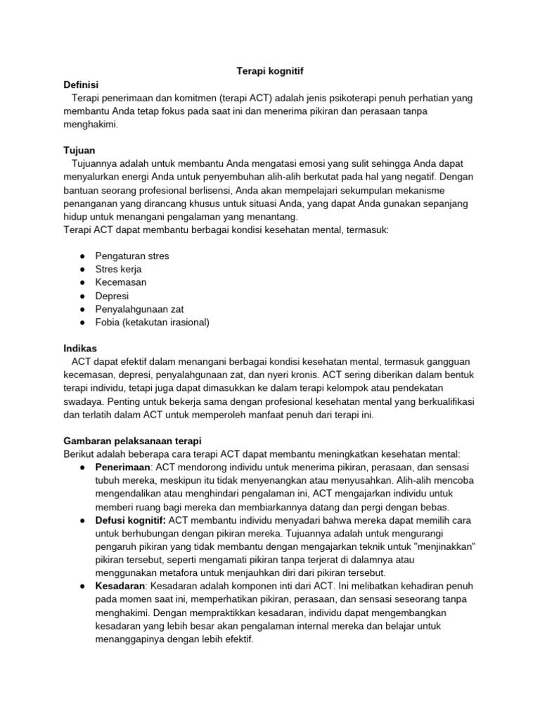 Terapi ACT: Pendekatan Mindfulness untuk Kesehatan Mental | PDF