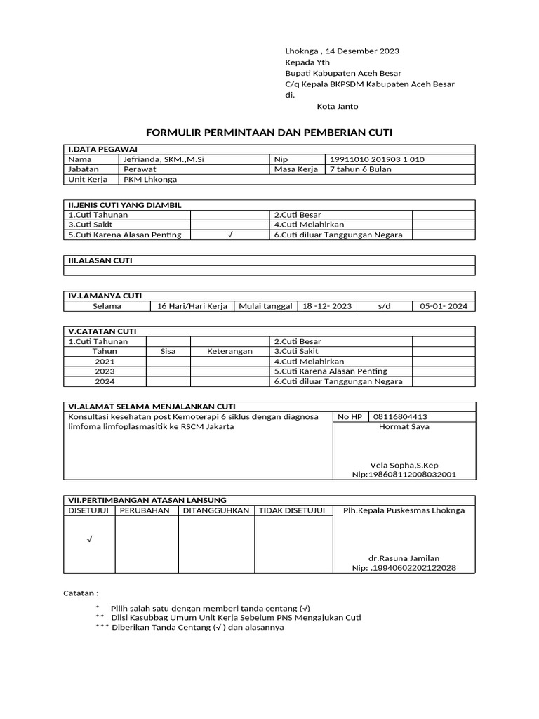 Form Cuti Tahunan | PDF
