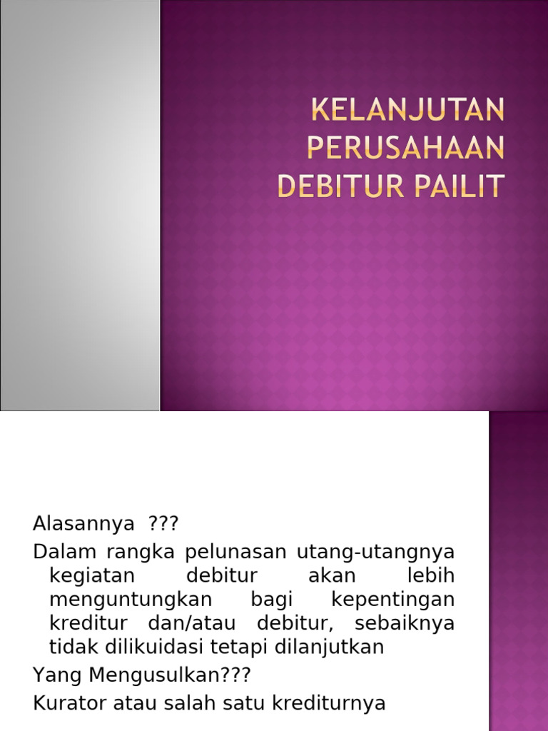 Kelanjutan Perusahaan Debitur Pailit | PDF | Hukum | Griya & Taman