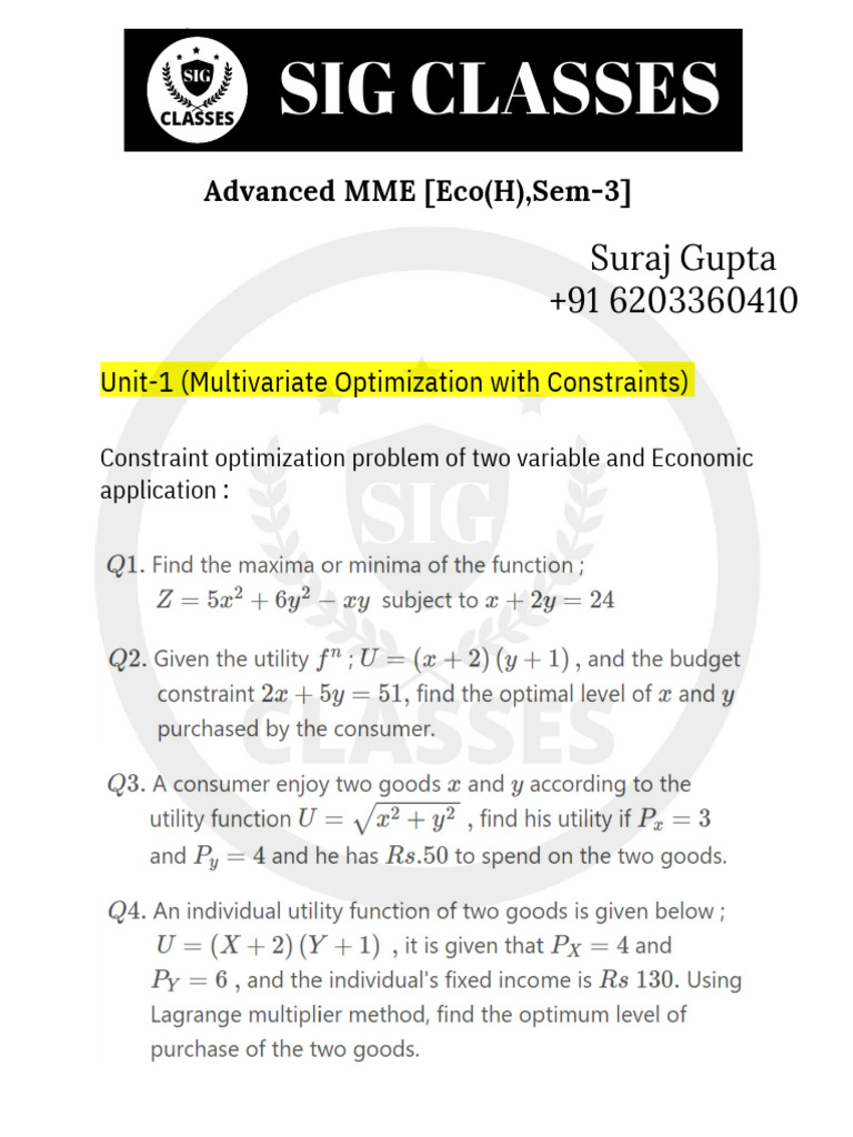 Multivariate Optimization Techniques | PDF