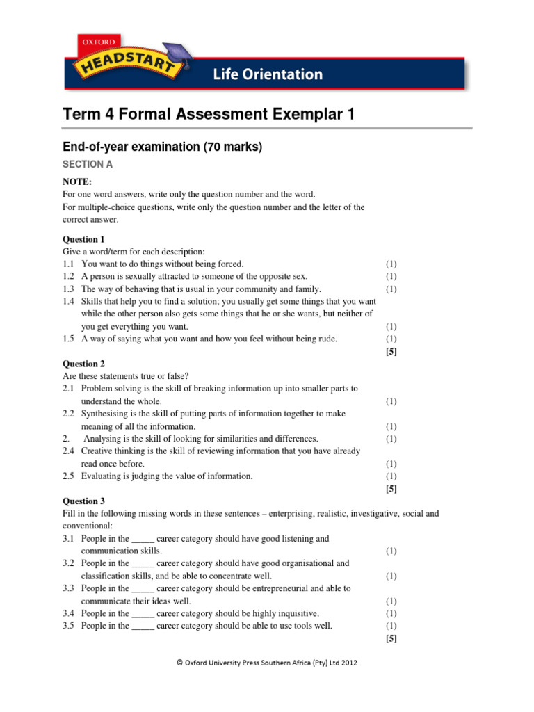 Grade 8 Life Orientation Term 4 Exam | PDF | Homosexuality | Thought