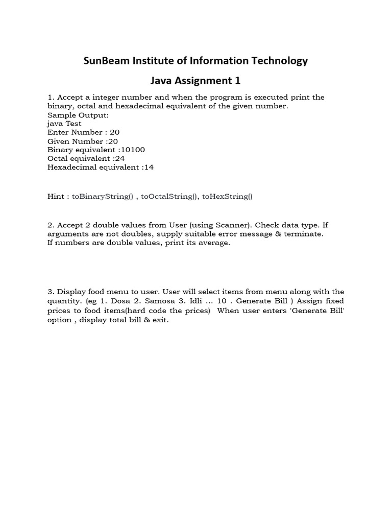 Java Assignment1 | PDF