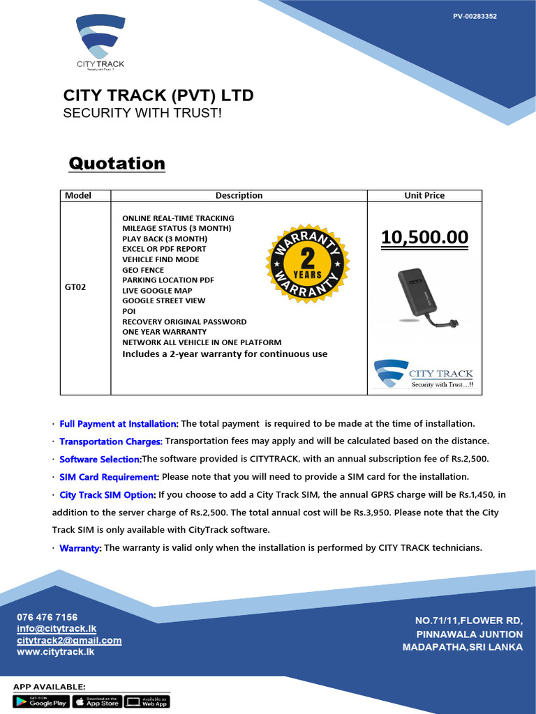 CityTrack Vehicle Tracking Quotation | PDF