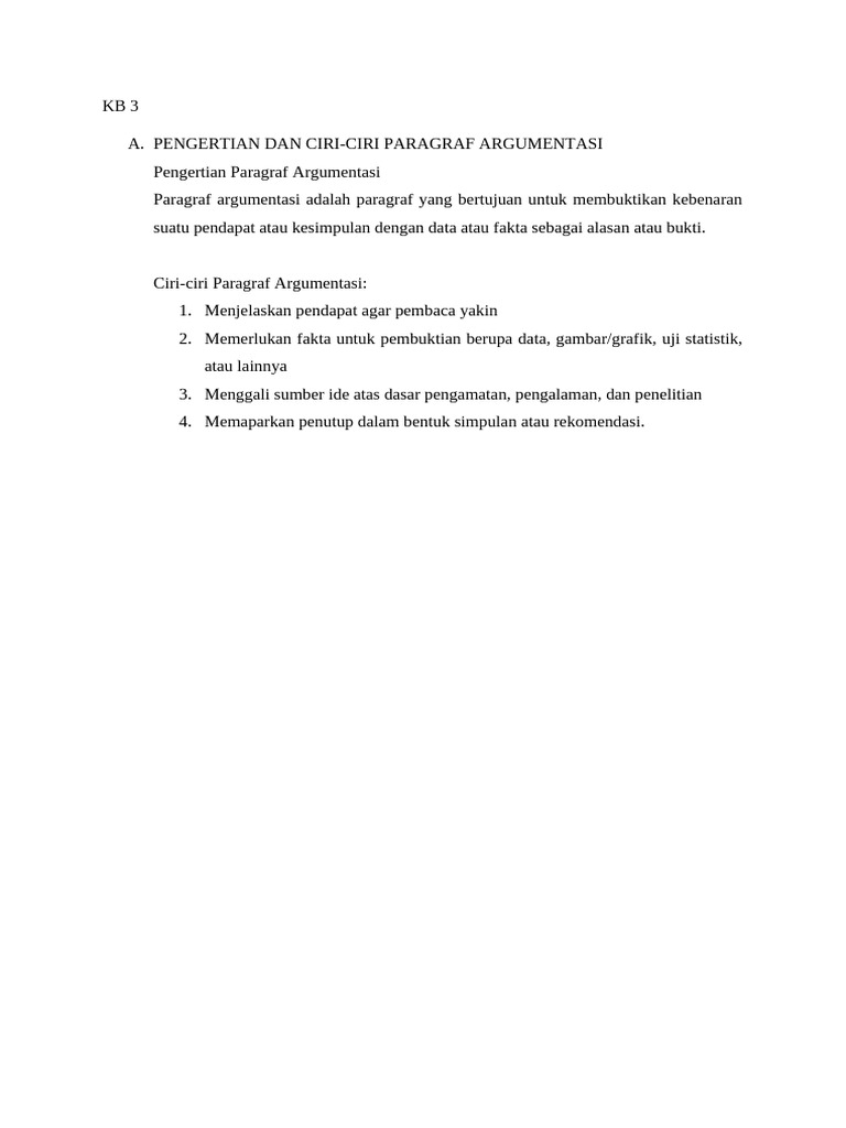 KB 3 Pengertian Dan Ciri-Ciri Paragraf Argumentasi | PDF KB 3 Pengertian Dan Ciri-Ciri Paragraf Argumentasi | PDF